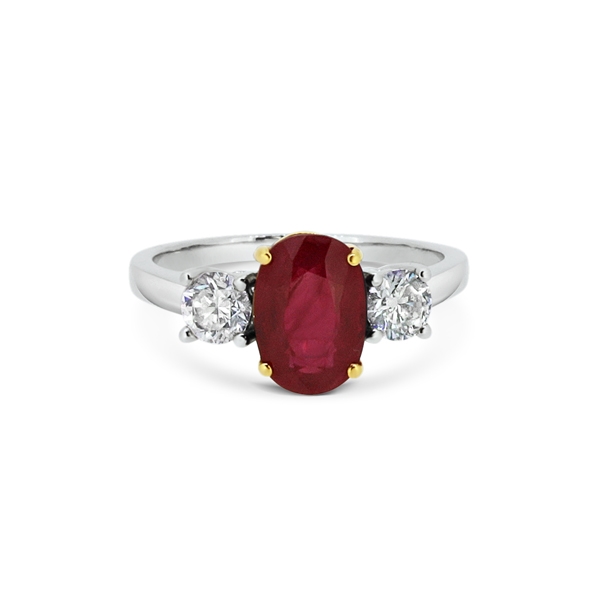 Three Stone Claw Set Ruby & Diamond Engagement Ring