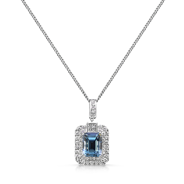 Aqua & Brilliant Cut Diamond Micro Set Double Cluster Pendant